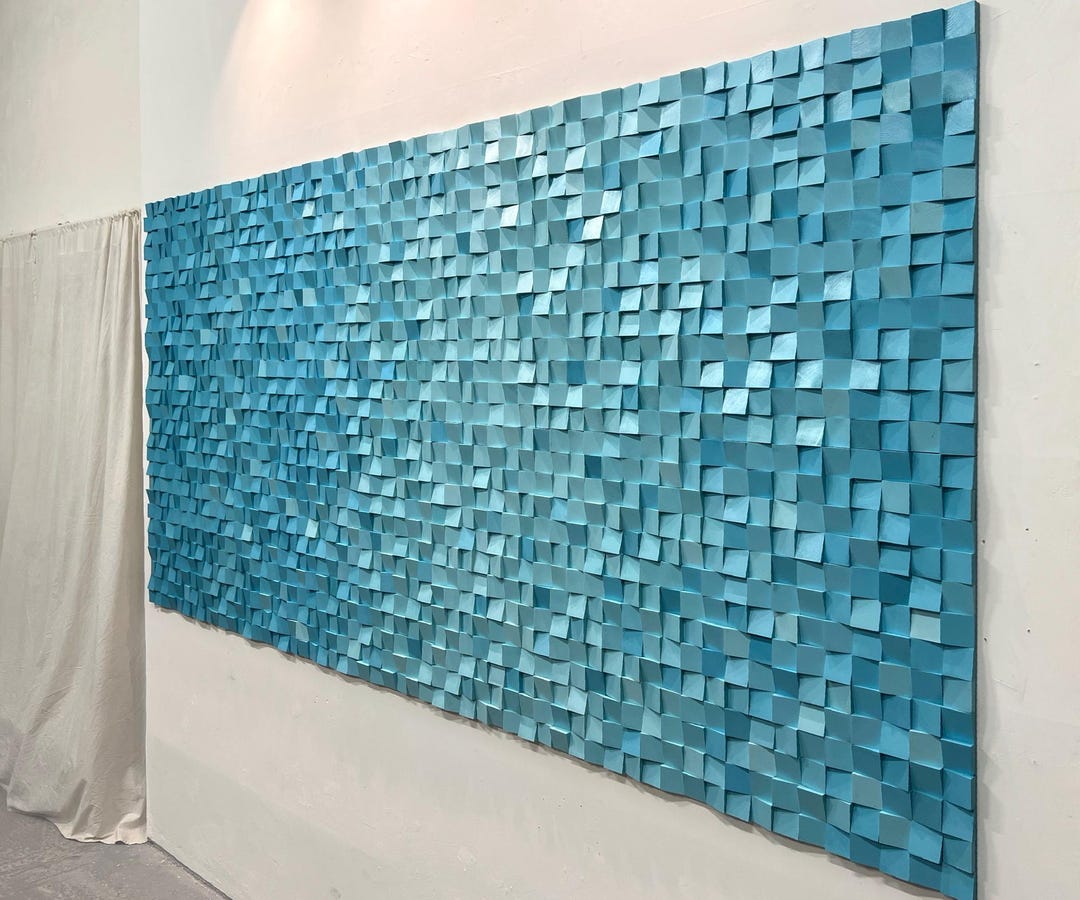 Blue Geometric Large Wood Wall Art – Acoustic Sound Diffuser Panel for ...