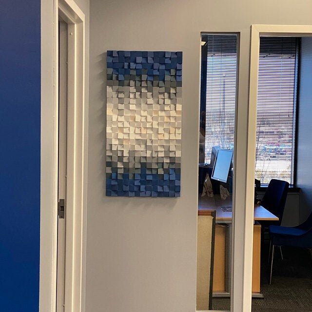 Large Wooden Blue Wall Sound Diffuser Panel Art STORMY, 3d Mosaic Wood ...