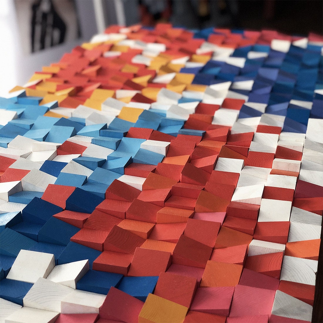 Reclaimed Wood Acoustic Wall Panel Art abstract, Large Geometric Ombre ...