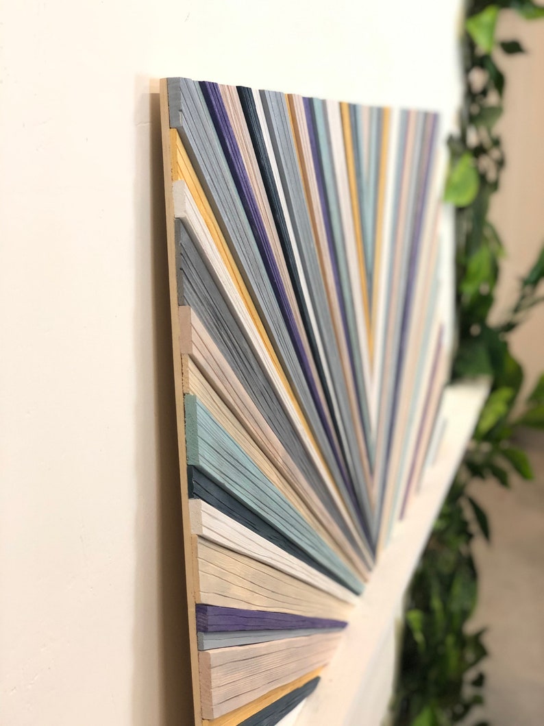 Reclaimed Wood Slat Wall Geometric Art Panel Decor MORNING - Etsy