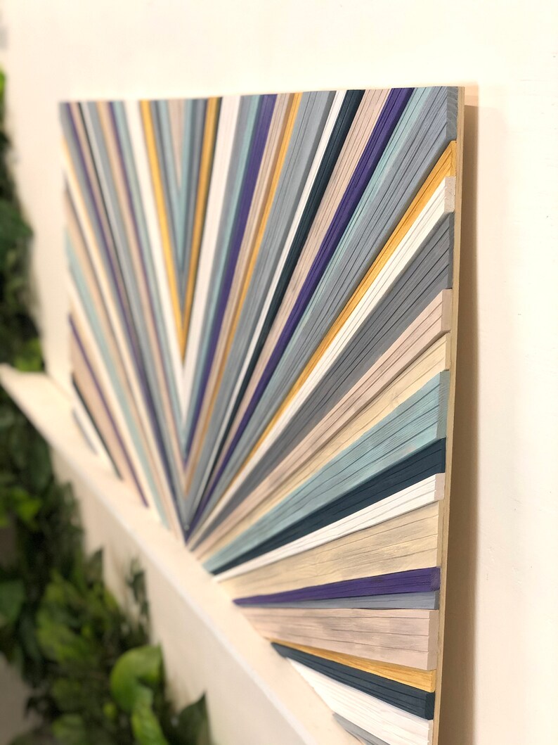 Reclaimed Wood Slat Wall Geometric Art Panel Decor MORNING STAR ...