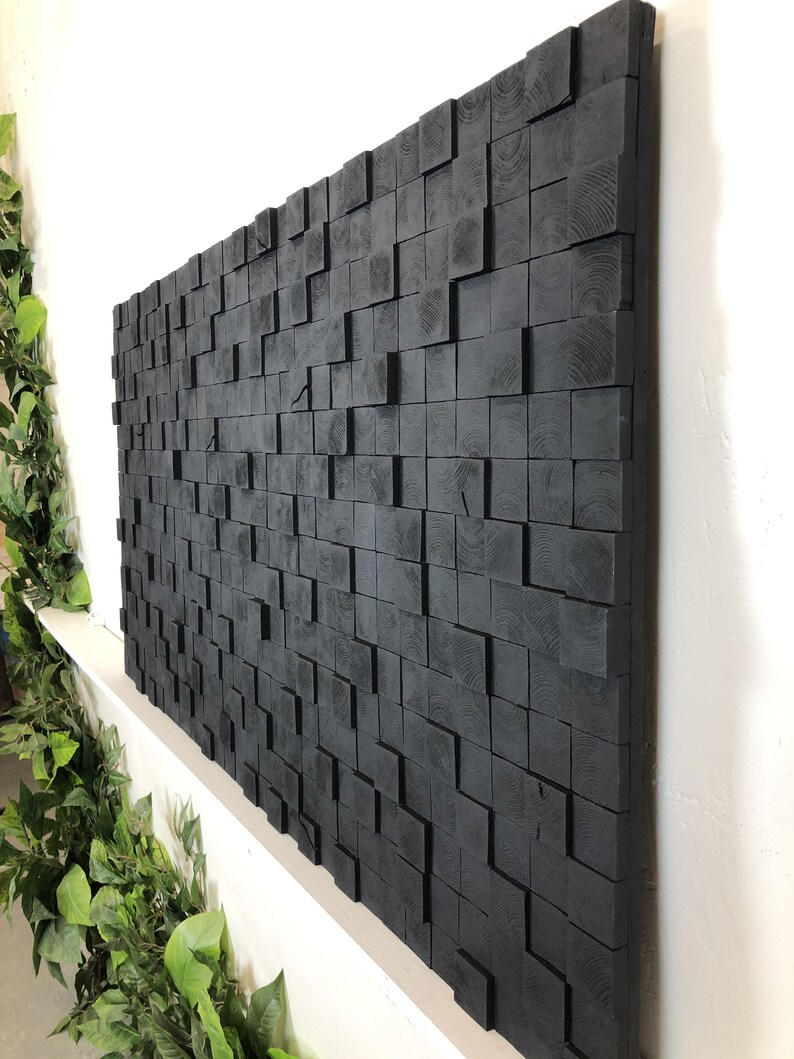 Black Wood Wall Slat Sound Diffuser Acoustic Panel Art dark Night, 3D ...