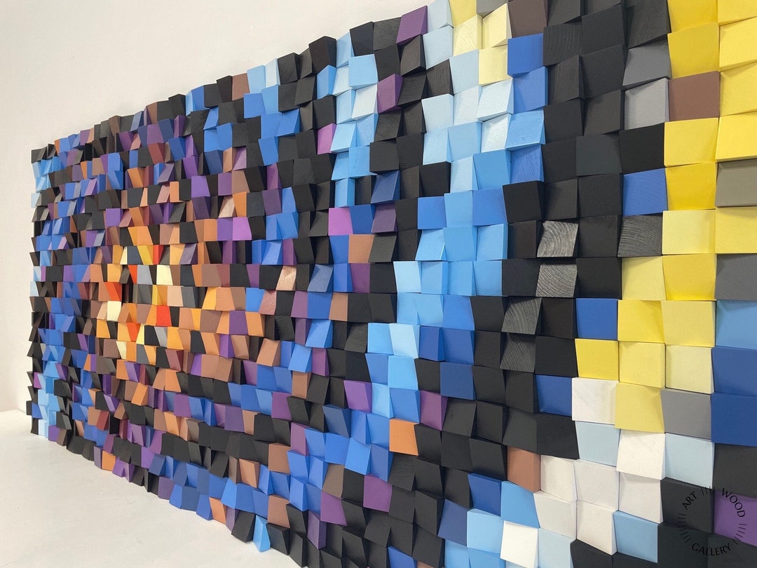 Blue Large Acoustic Wood Wall Sound Diffuser Panel Art, Bedroom Wall ...