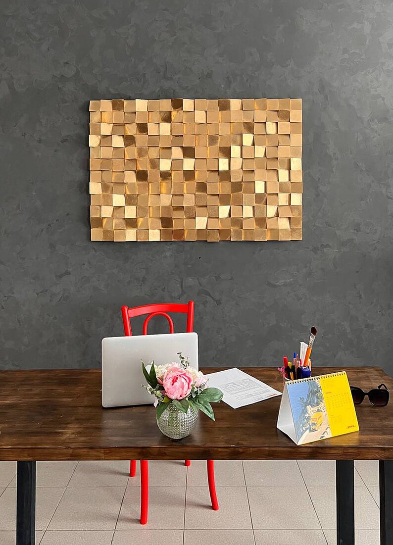 GOLD Wood Slat Wall Block Sound Diffuser Acoustic Panel Art, Golden ...
