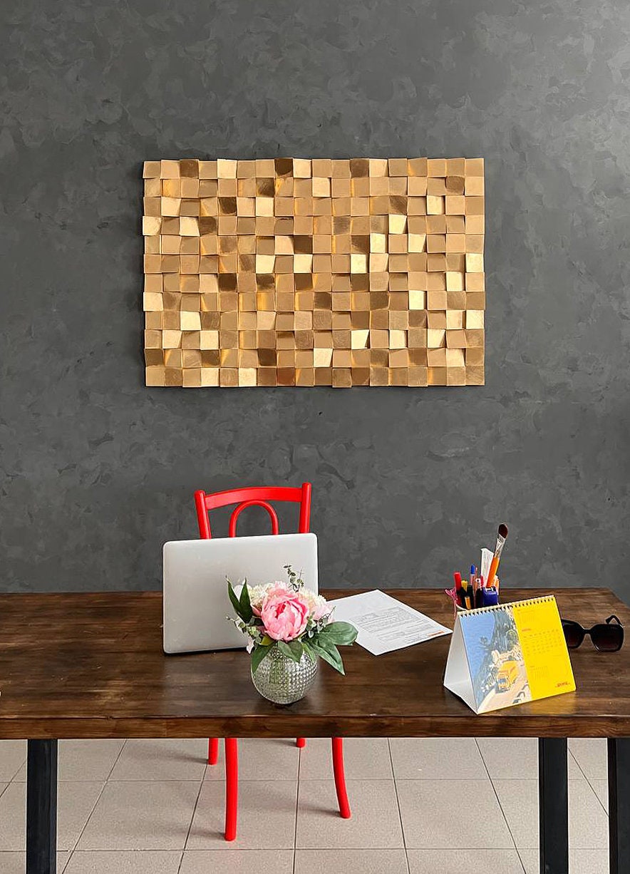 GOLD Wood Slat Wall Block Sound Diffuser Acoustic Panel Art, Golden ...