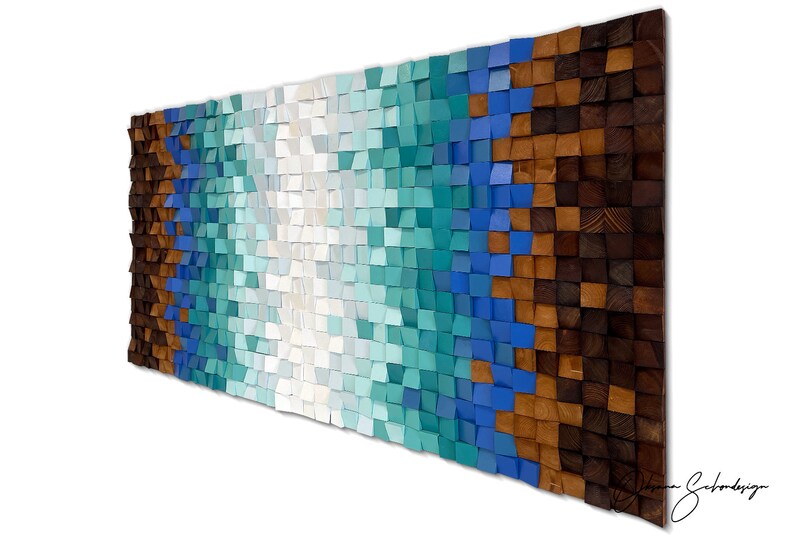 Navy Blue Wood Wall Sound Diffuser Acoustic Art Panel, 3D Mosaic Wood ...