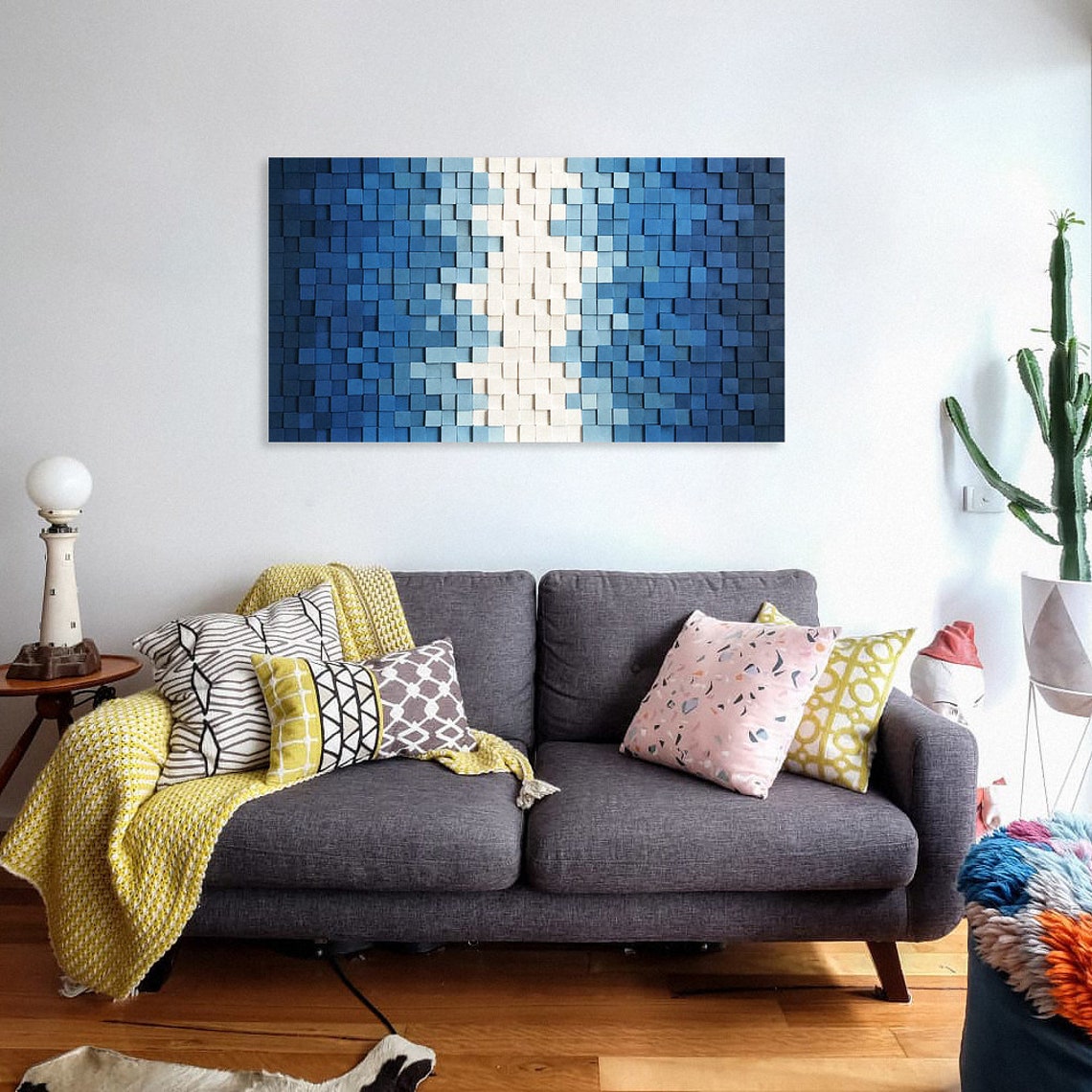 Blue Mosaic Wood Wall Sound Diffuser Art Panel Acoustic Wall - Etsy