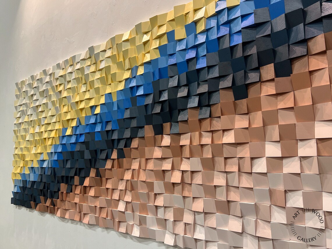 Wood Wall Sound Diffuser Acoustic Panel Art CALIFORNIA, 3d Mosaic Wood ...