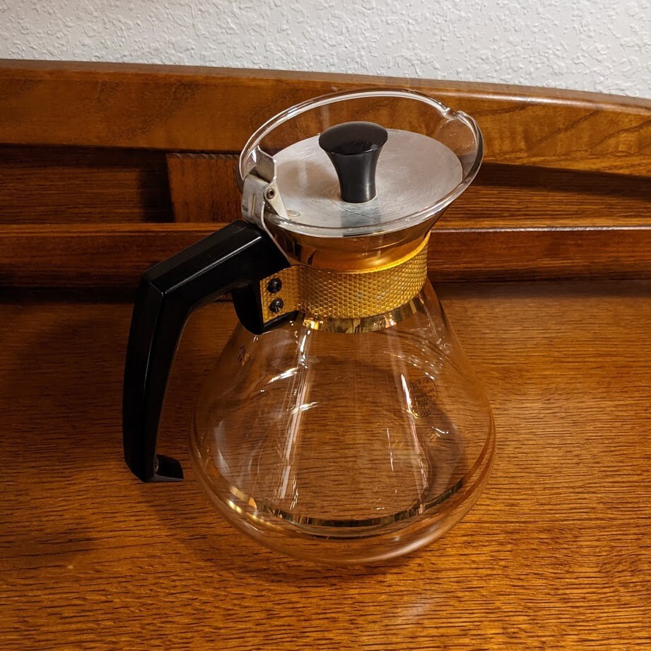 Mid-century Coffee Pot Pyrex Clear Glass and Metal Gold | Etsy