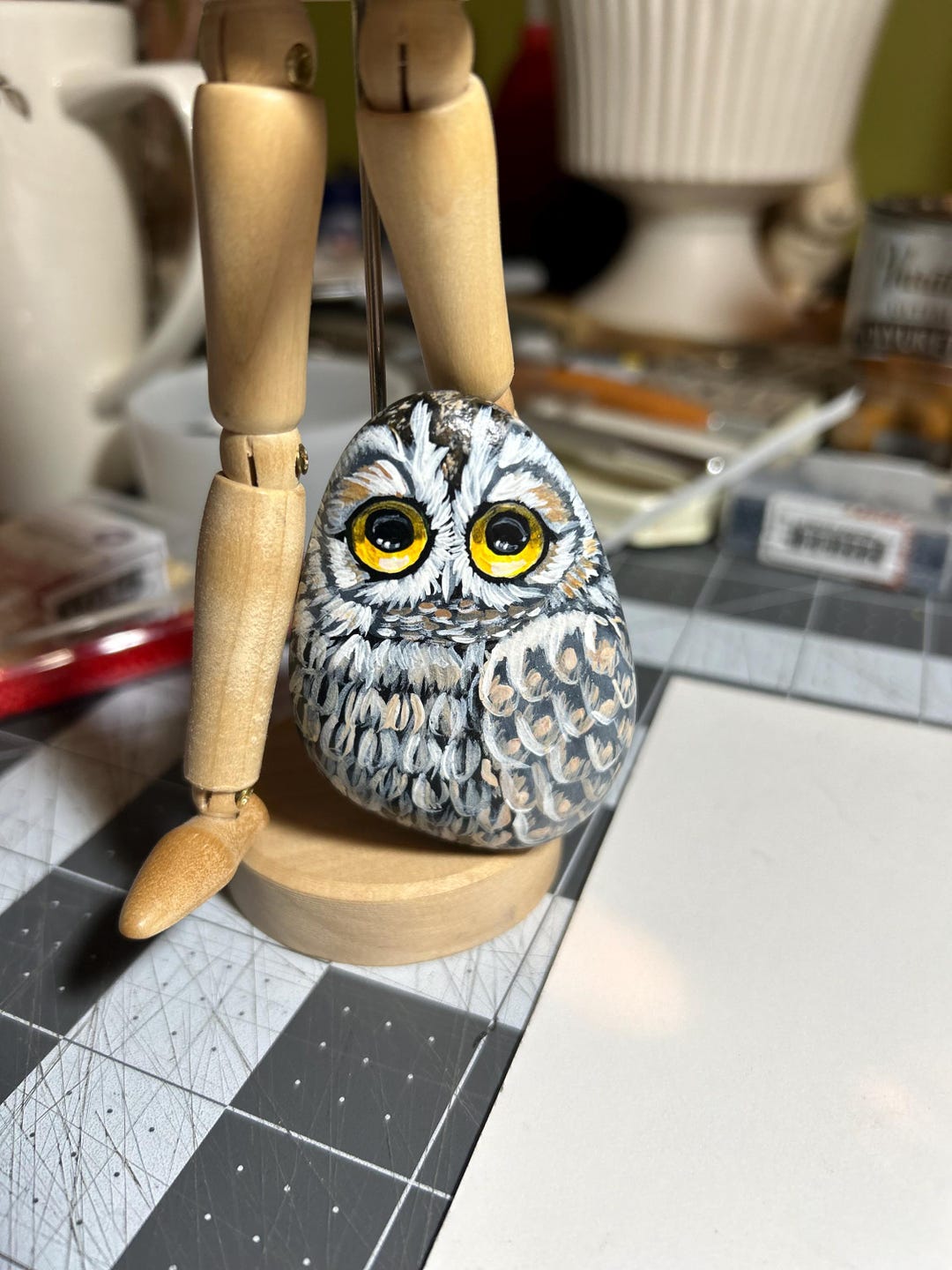 Cute Little Hand Painted Owl Rock Painted Stone Owl Rock Painting ...