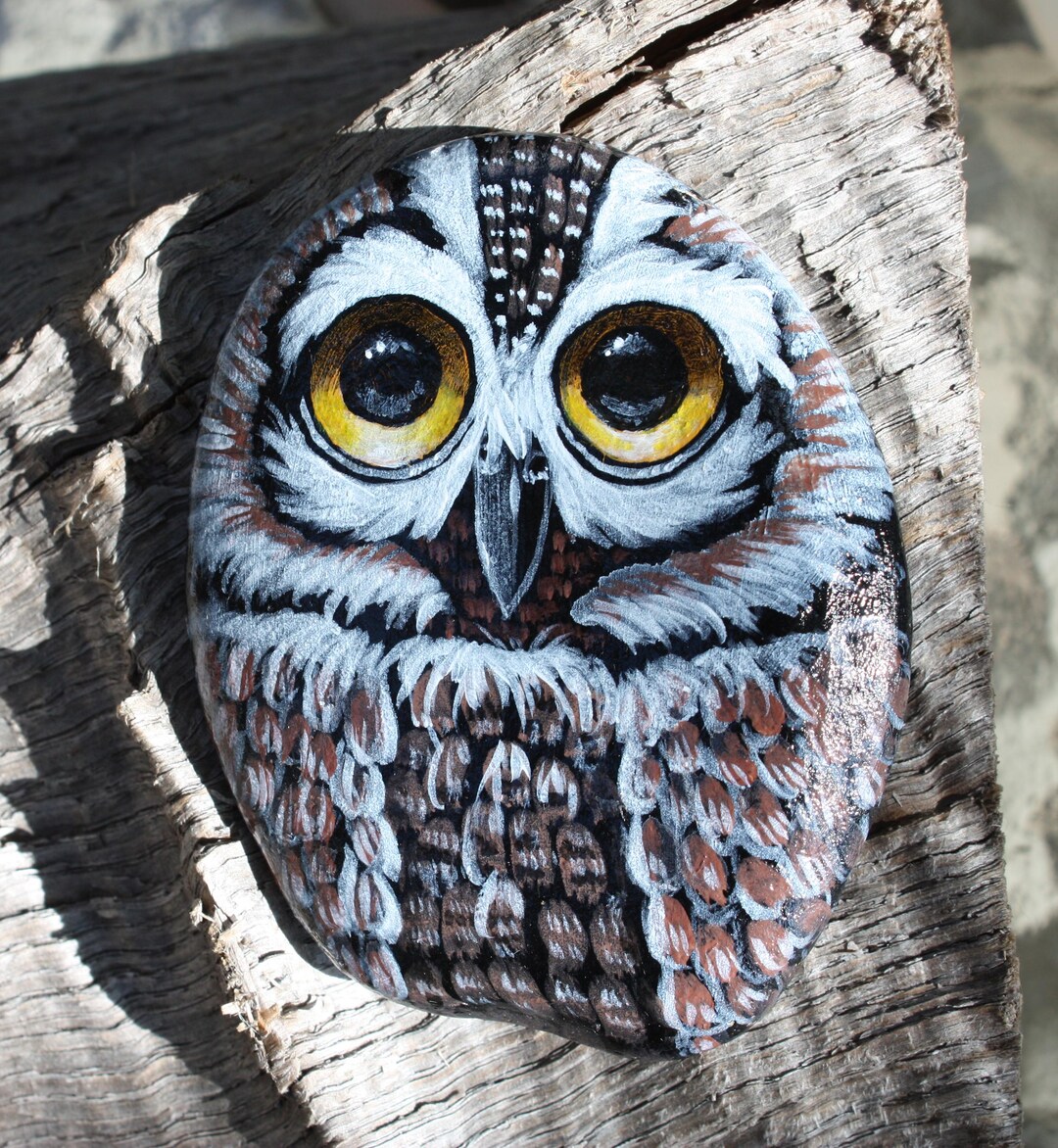 Cute Whimsical Painted Owl Rock Painted Stone Owl Rock Painting Painted ...