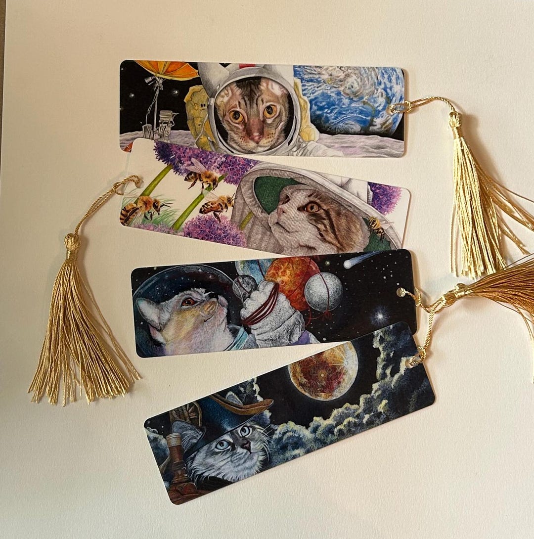 Adventurous Cat Bookmarks Set of 4 Laminated Cute N Curious Feline Page ...