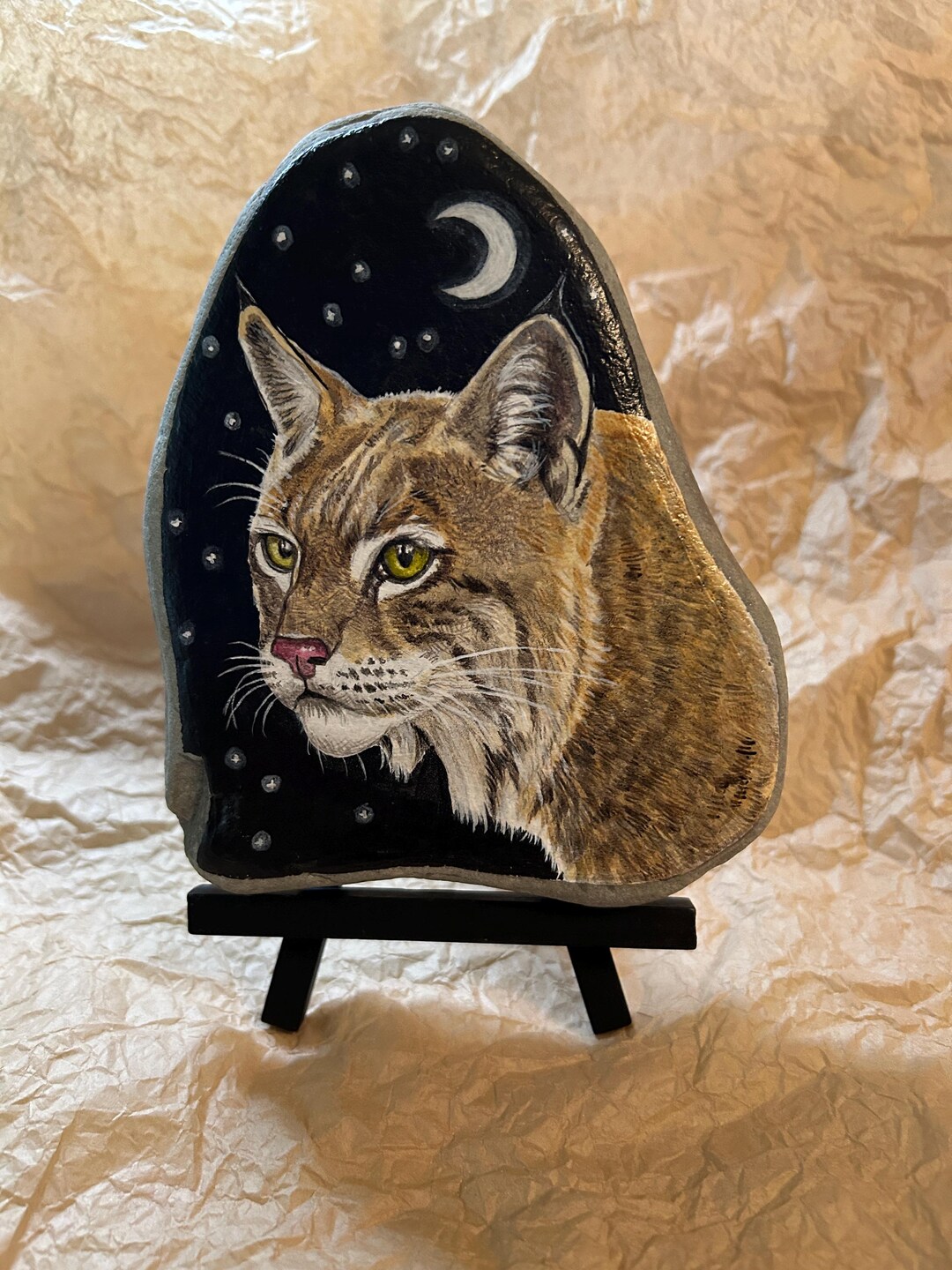 Hand-painted Bobcat Rock Art – Wildlife Lover Gift, Nature Lover Stone ...