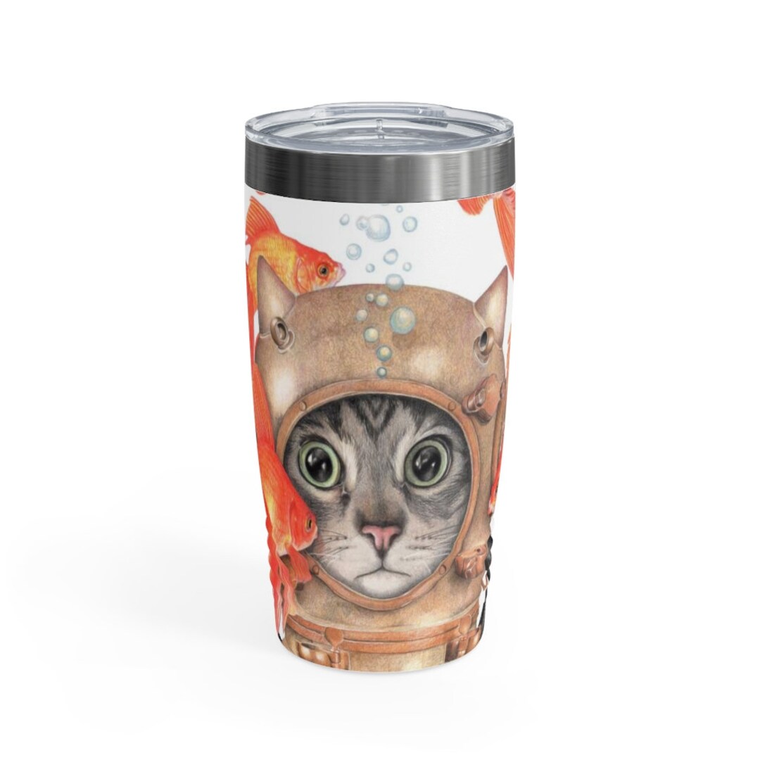 Scuba Cat and Goldfish Original Color Pencil Drawing - Etsy