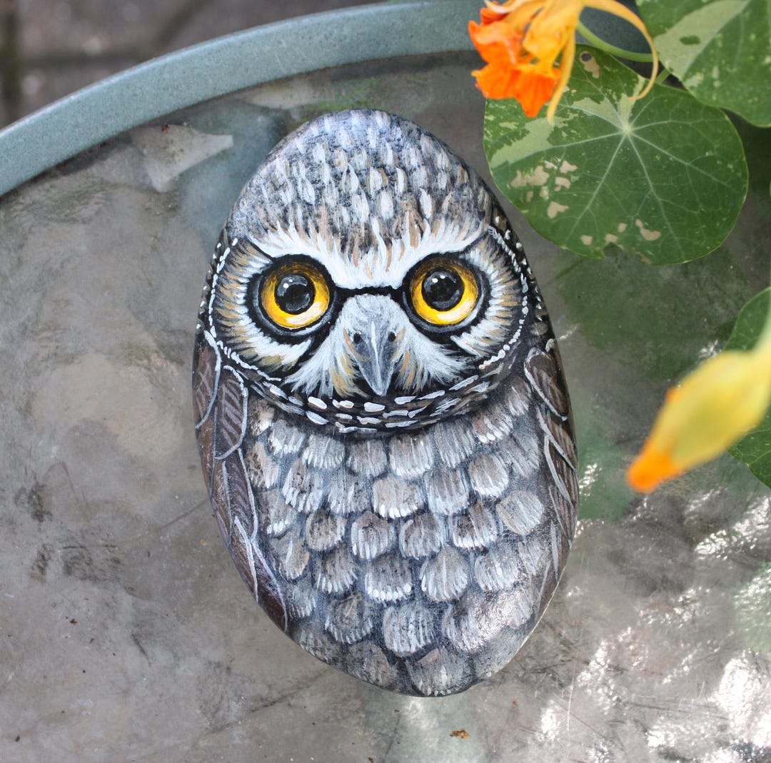 Cute Big Mo Hand Painted Owl Rock Painted Stone Owl Rock Painting ...