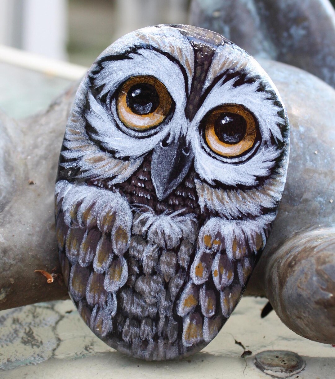 Cute Whimsical Painted Owl Rock Painted Stone Owl Rock Painting Painted ...