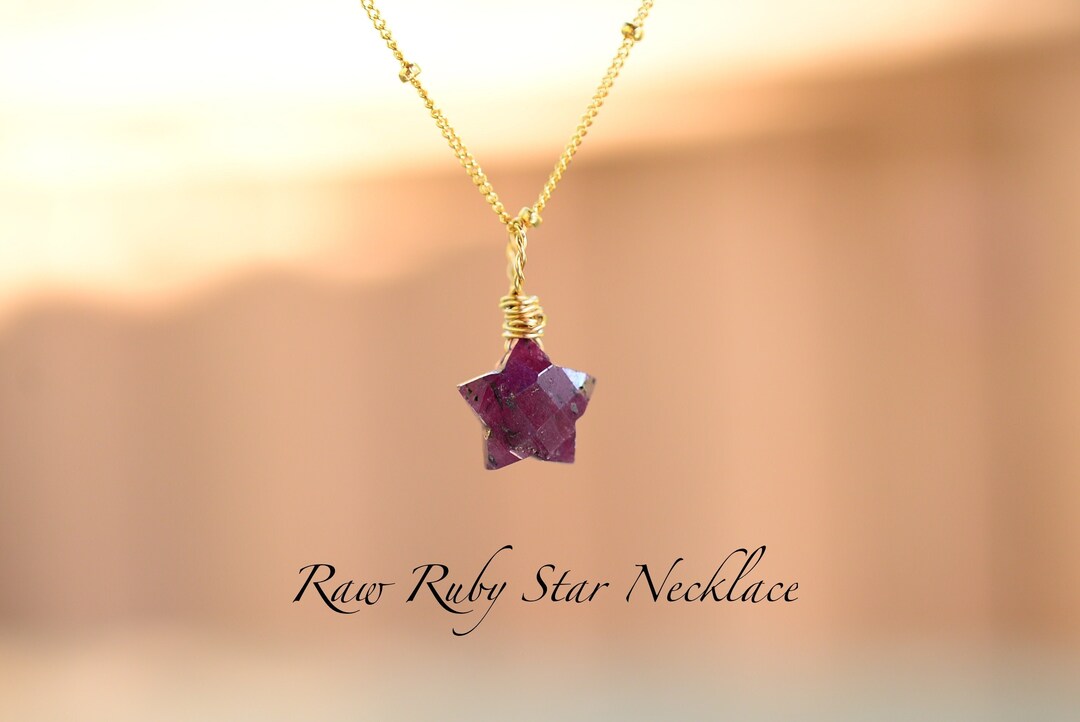 Raw Ruby Necklace, Star Necklace, Ruby Star Necklace, Minimalist, Dainty, Necklace, Red, Rustic ...