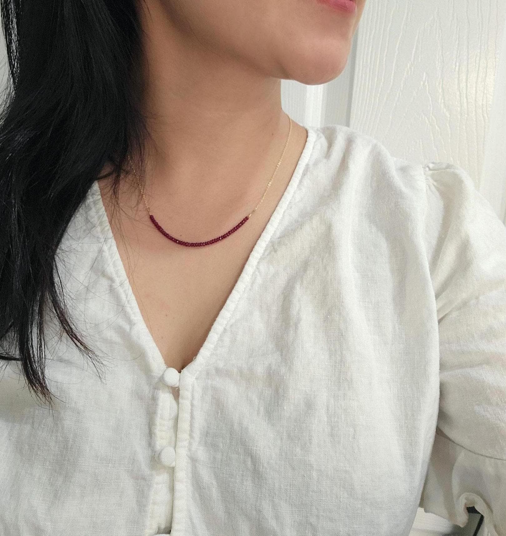 Dainty Ruby Bar Necklace: 14K Gold Filled, Sterling Silver, Natural ...