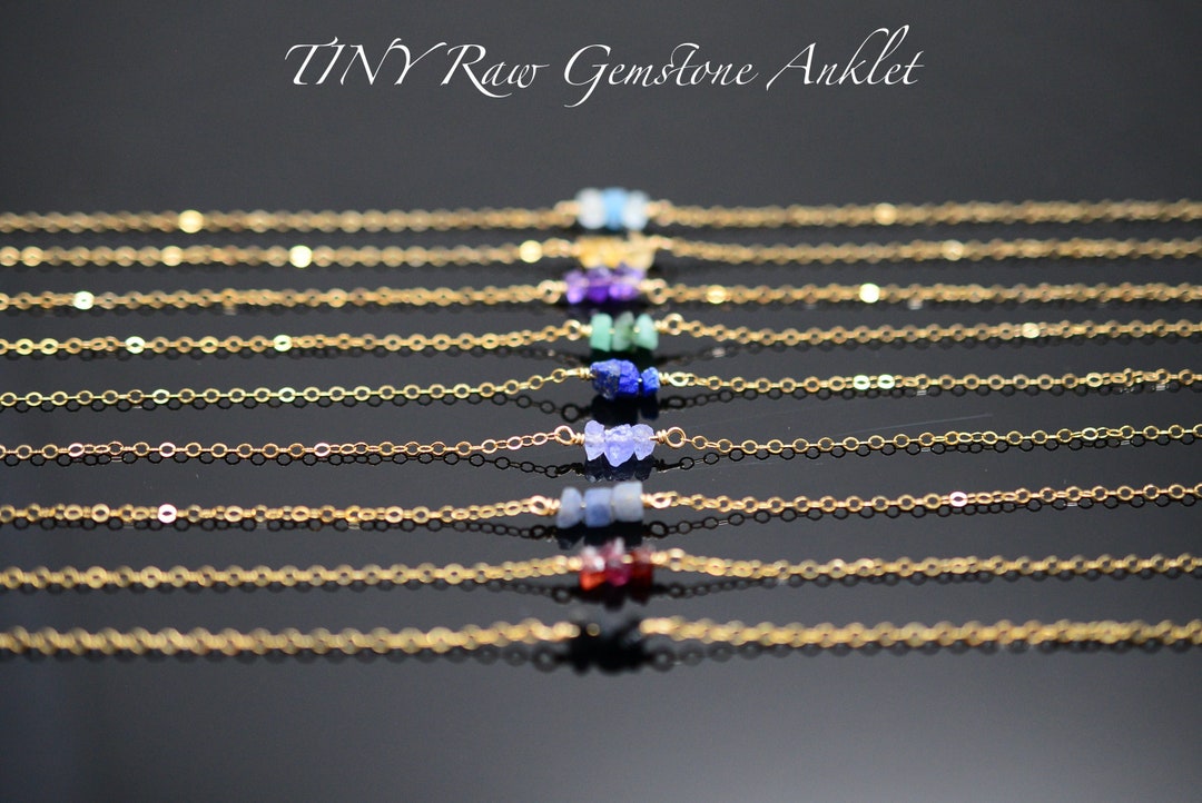 Raw Gemstone Anklet, Tourmaline, Amethyst, Aquamarine, Sapphire ...