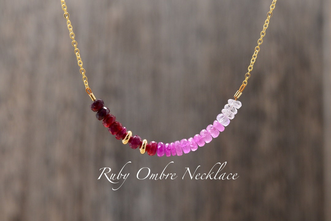 Ombre Ruby Bar Necklace, Gold Filled, Sterling Silver, Ruby Necklace ...