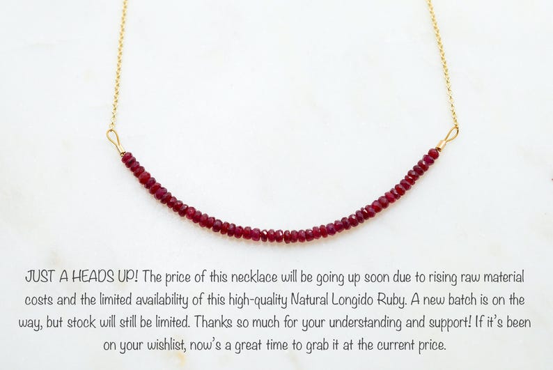 Dainty Ruby Bar Necklace: 14K Gold Filled, Sterling Silver, Natural ...