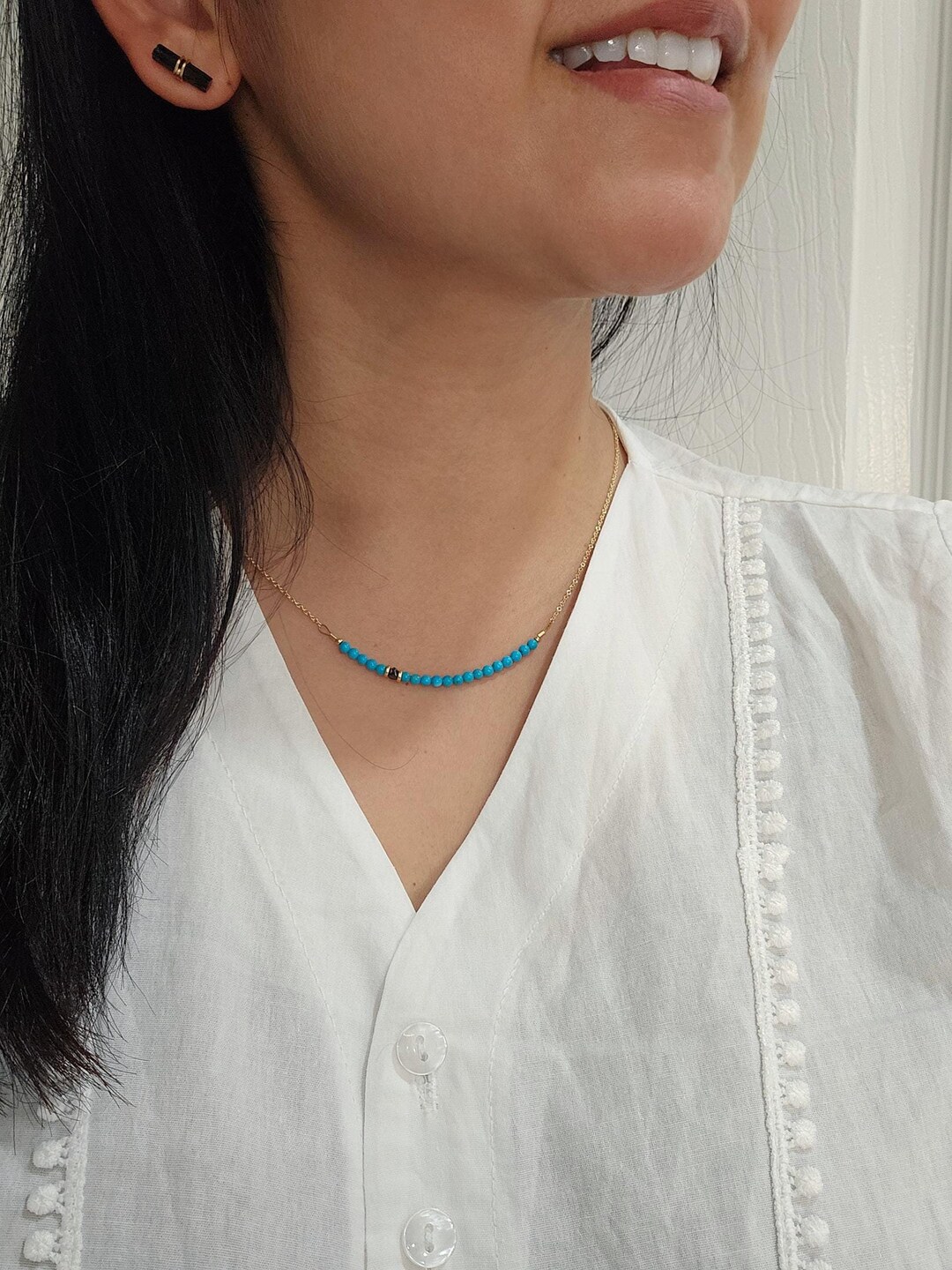 Sleeping Beauty Necklace, Turquoise Necklace, Bar Necklace, Gold Filled ...
