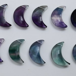 Fluorite Necklace, Rainbow Fluorite, Moon, Half Moon, Crescent, Circle ...