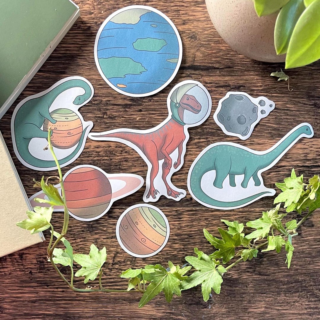 Space Dinosaur Sticker Set - Journaling - Scrapbooking - Notebooks - Etsy