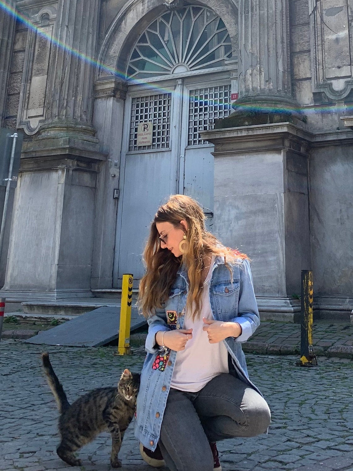 Patchwork Denim Jacket, Cat Printed Coat, Personalized Clothing for ...