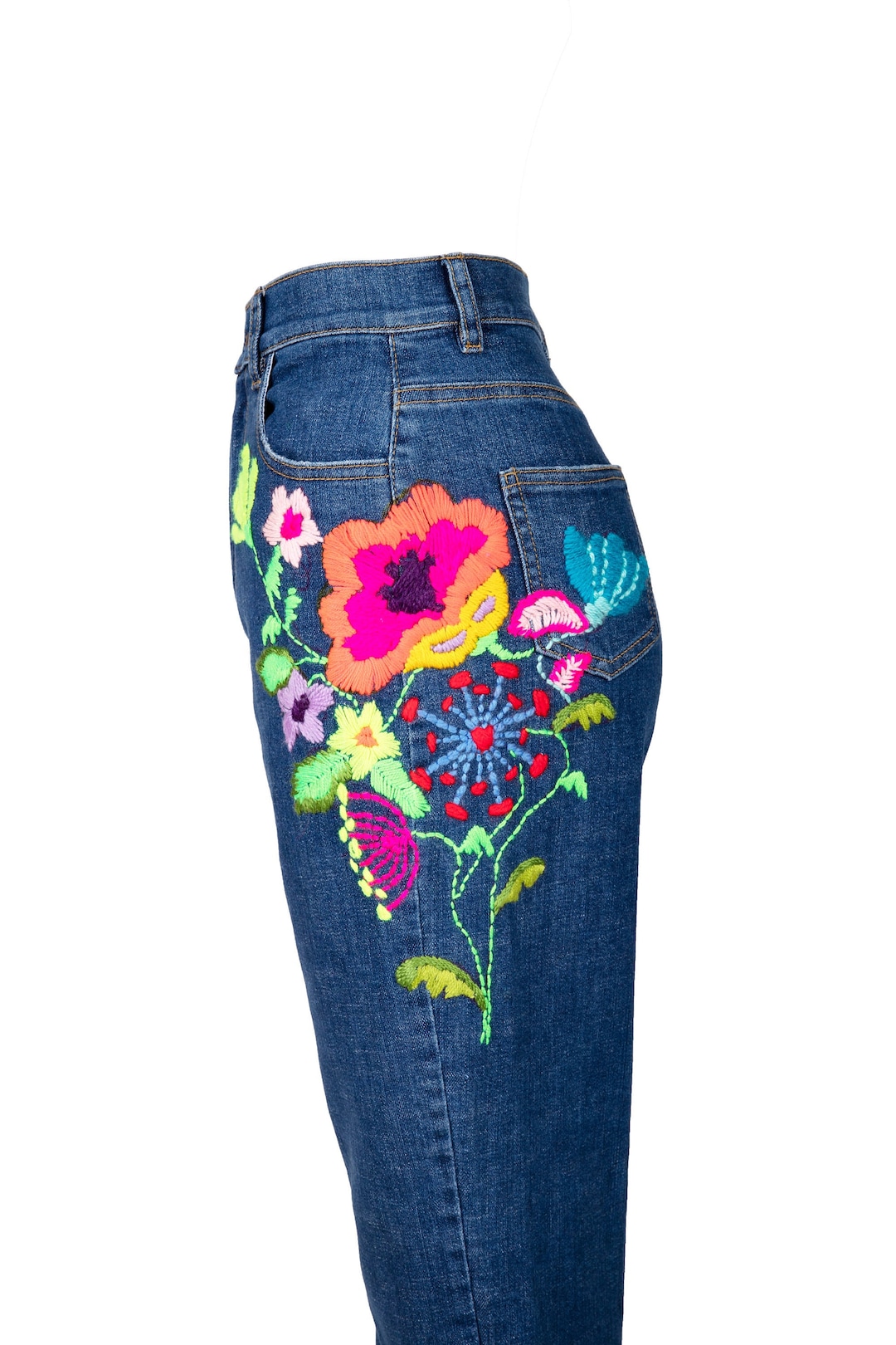 Hand Embroidery Jean, Denim With Embellishment, One Side Embroidered ...