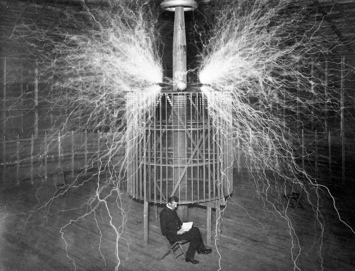 Tesla in His Laboratory Photo Print, Nikola Tesla, Electricity, Science ...