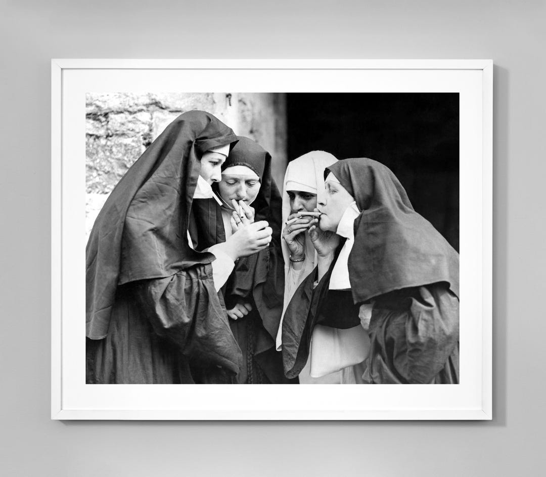 Nuns Smoking Print, Black and White Vintage Photo Art, Rebel Nuns ...