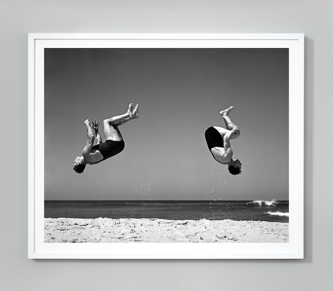 Beach Backflip Print, Black and White Vintage Photo, Summer Home Decor ...