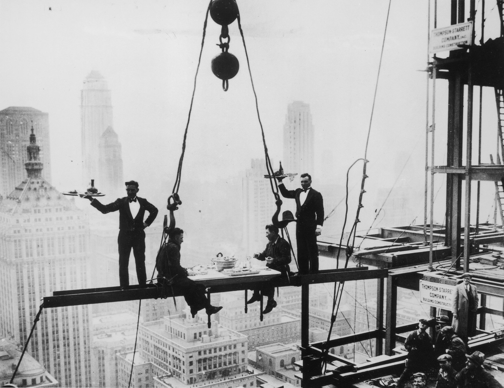 Dining on A NYC Skyscraper Print, Two Waiters Serving Lunch to Steel ...