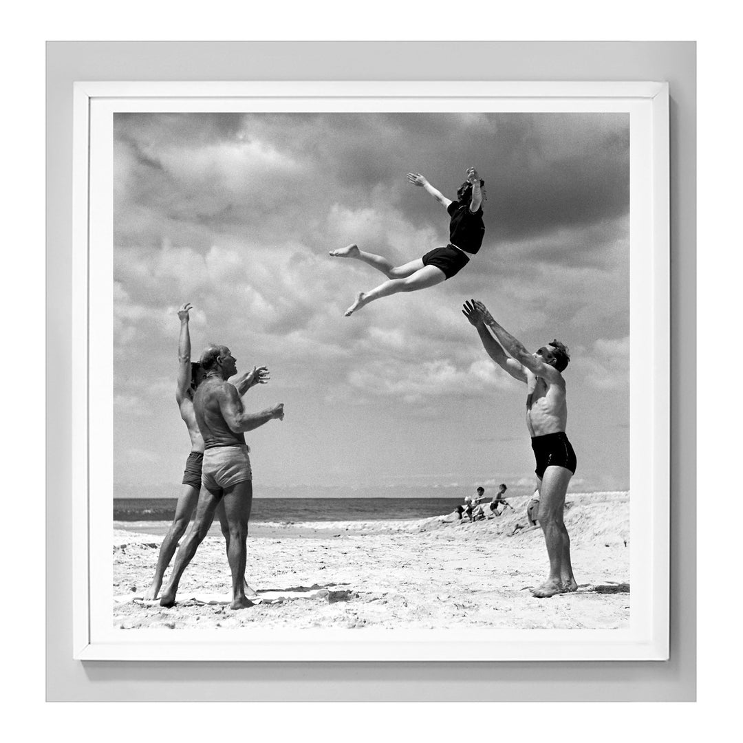 Vintage Beach Print Flying Beach Acrobatics Black And White Vintage Photography Beach Wall