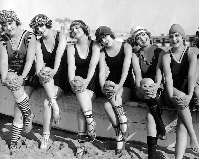 Vintage Swimsuit Girls Print Flapper Girls Vintage Beach - Etsy