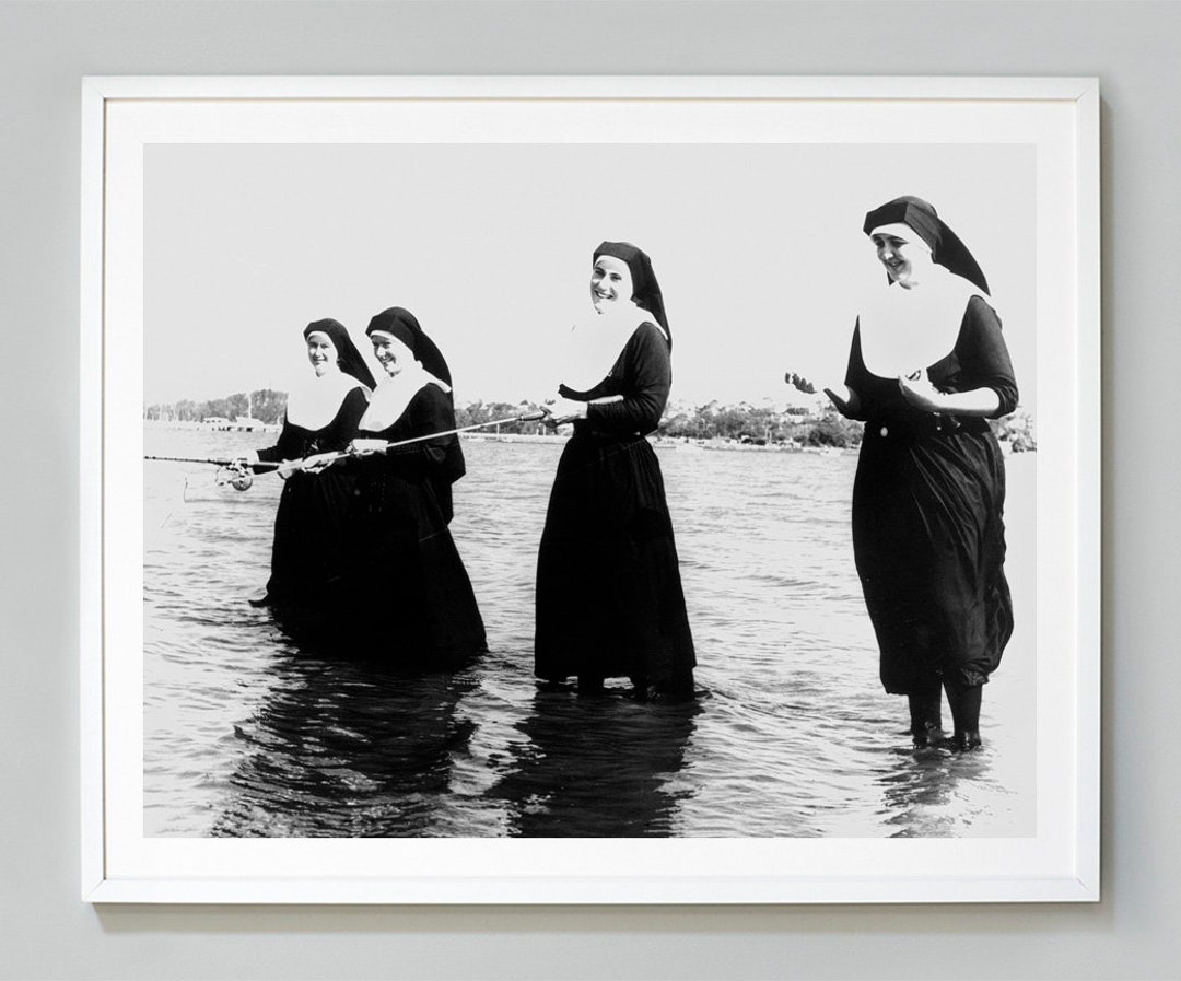 Nuns Fishing Print, Nuns Having Fun, 1952, Black and White Vintage ...