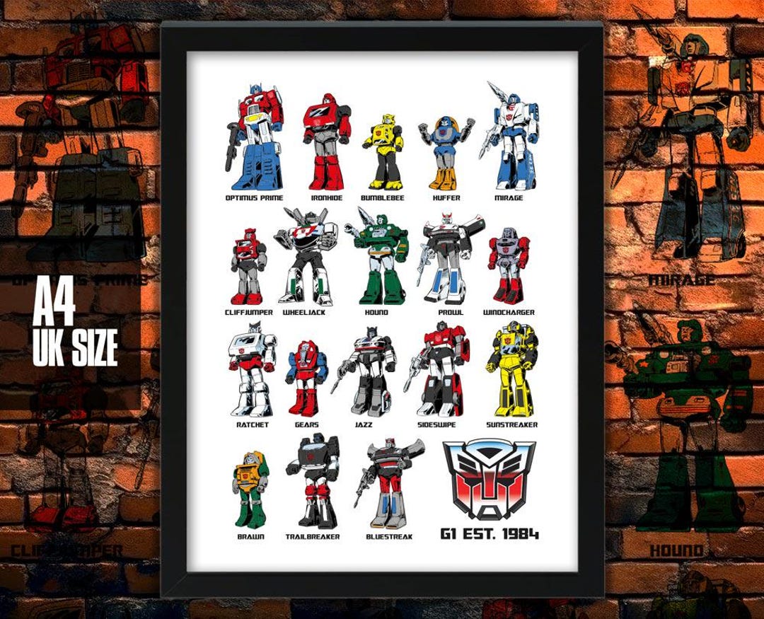 Transformers - Generation 1 Autobots Art Print, Retro Cartoon Wall Art ...