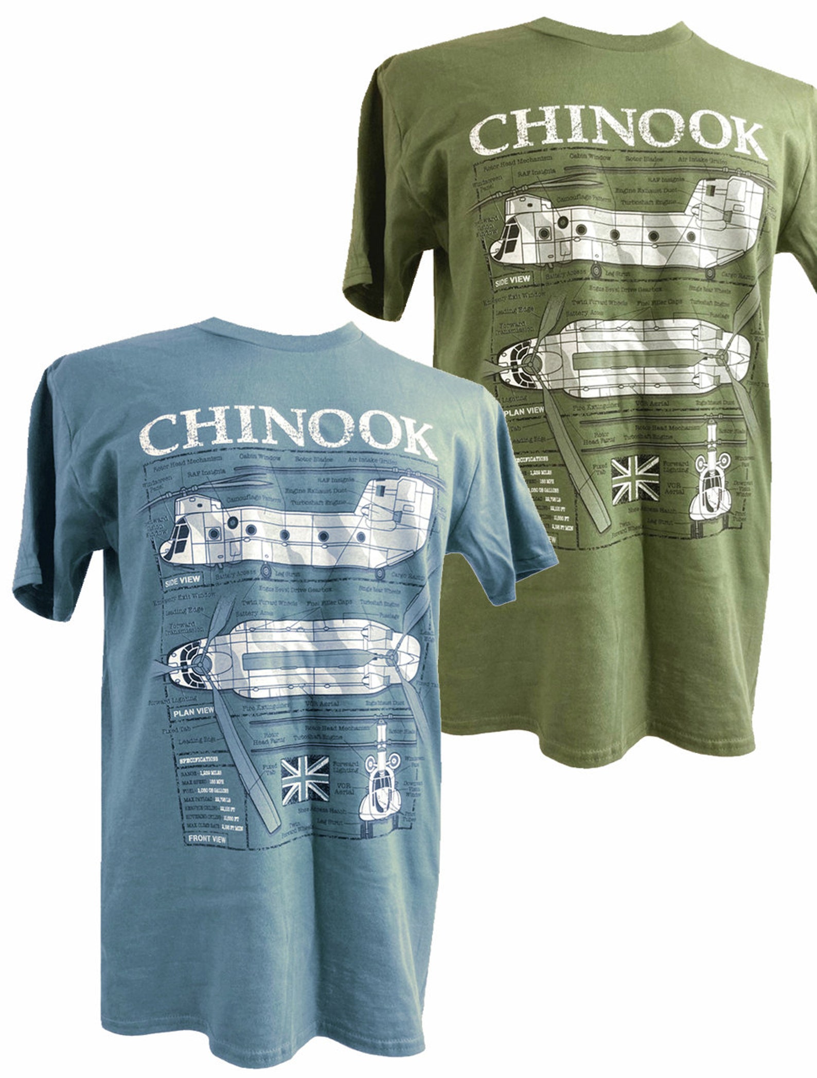 CH47 Chinook RAF US Army Heavy Lift Helicopter Blueprint Blue or Green ...