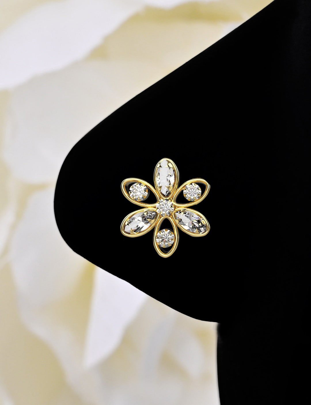 18G 20G Modern Flower Nose Ring Daisy Flower Crystal Flower Sterling ...