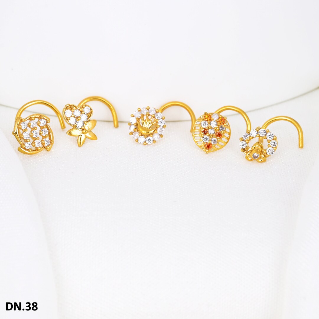 22k Yellow Gold Plated 5 Piece 18G Lot Nose Rings Set Wholesale ...