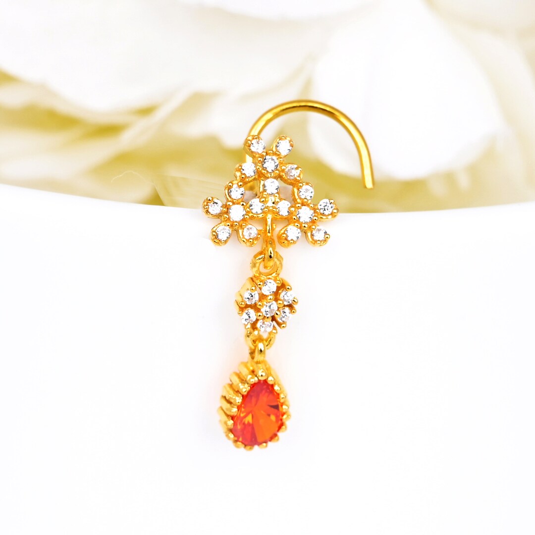 5mm Orange Stone Flower Dangle Drop Nose Ring Sterling Silver - Etsy