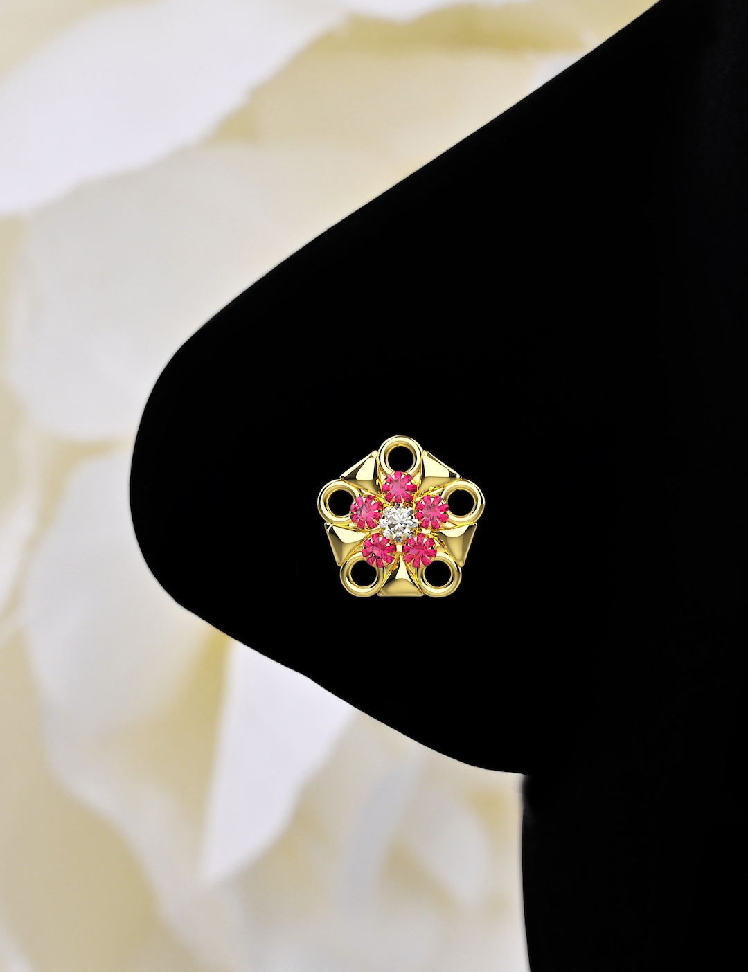 22k Yellow Gold Nose Stud With Gems Prong Setting Nose Ring Silver Nose ...