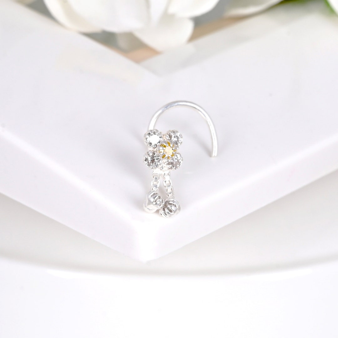 Nose Ring Hoop Dangle Indian Nose Rings 925 Sterling Silver Nose ...