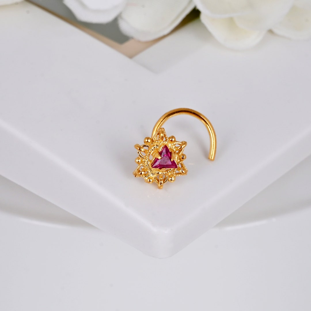 14G 16G 18G 20G Triangle Ruby Gems Nose Ring Indian Nose Ring - Etsy