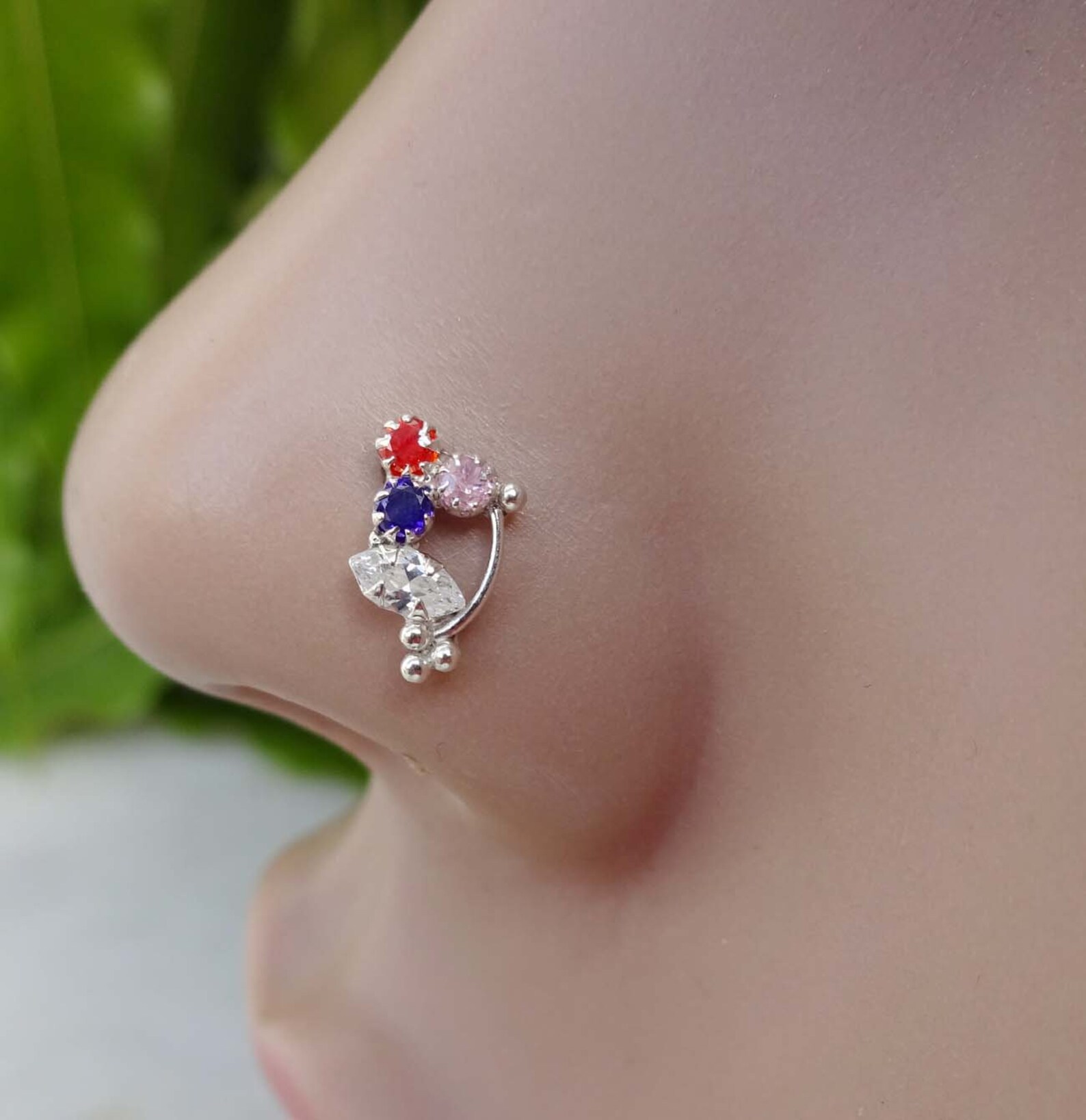 Unique Nose Piercing Indian Nose Stud Multi Stone Nose Stud | Etsy