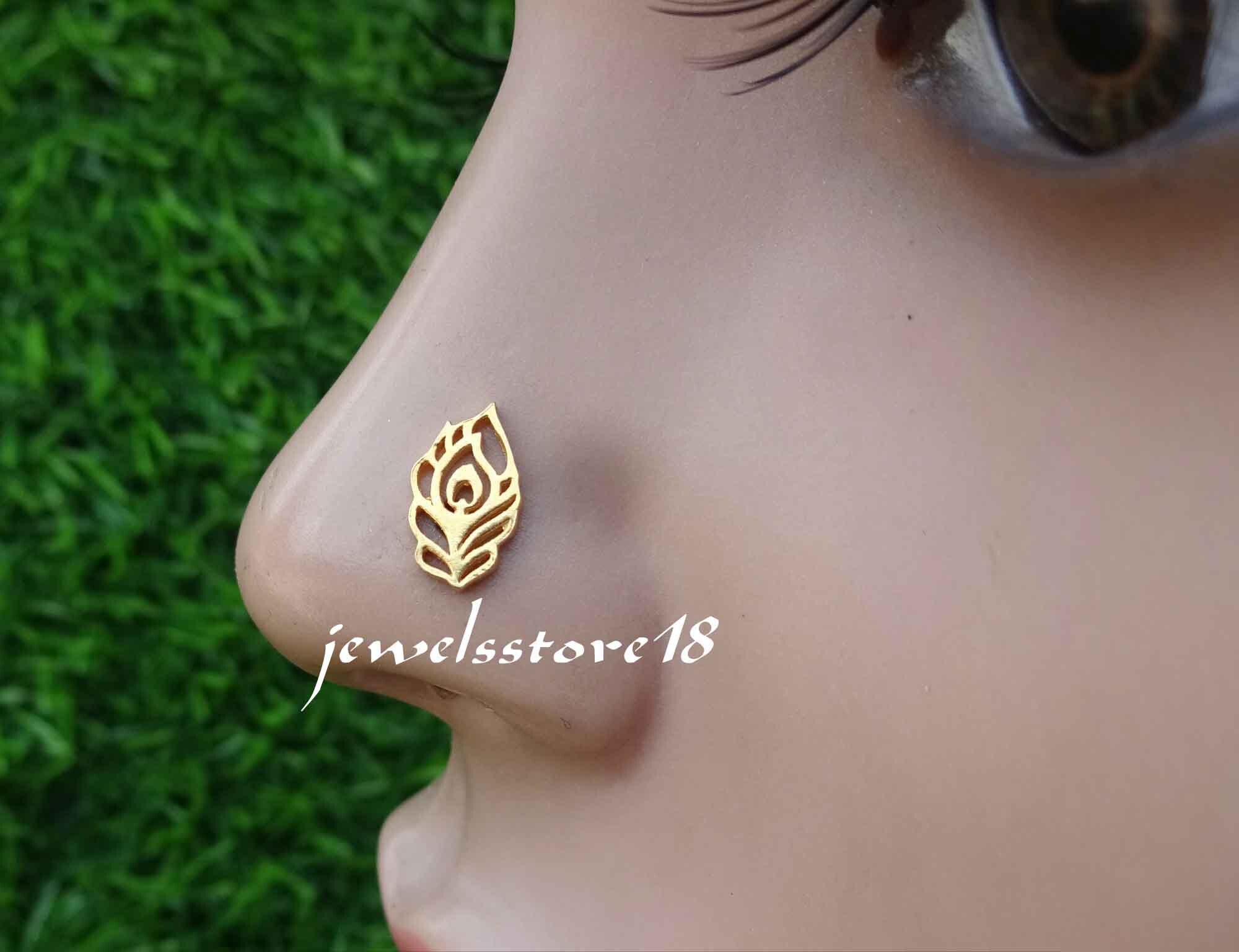 18k Gold Polish Nose Piercing Peacock Wings Nose Stud Indian - Etsy