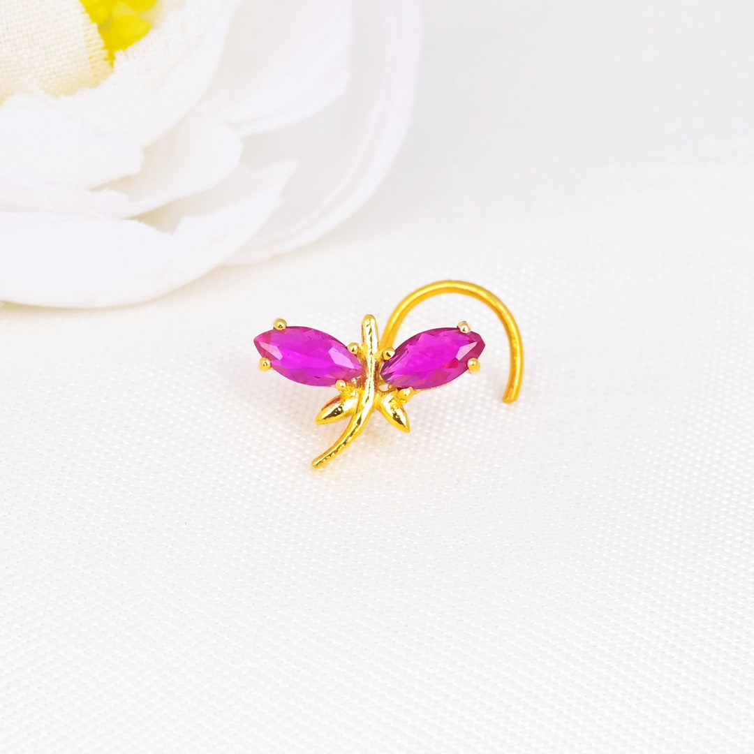 Dragonfly Nose Stud Gold Nose Ring Ruby Nose Screw - Etsy
