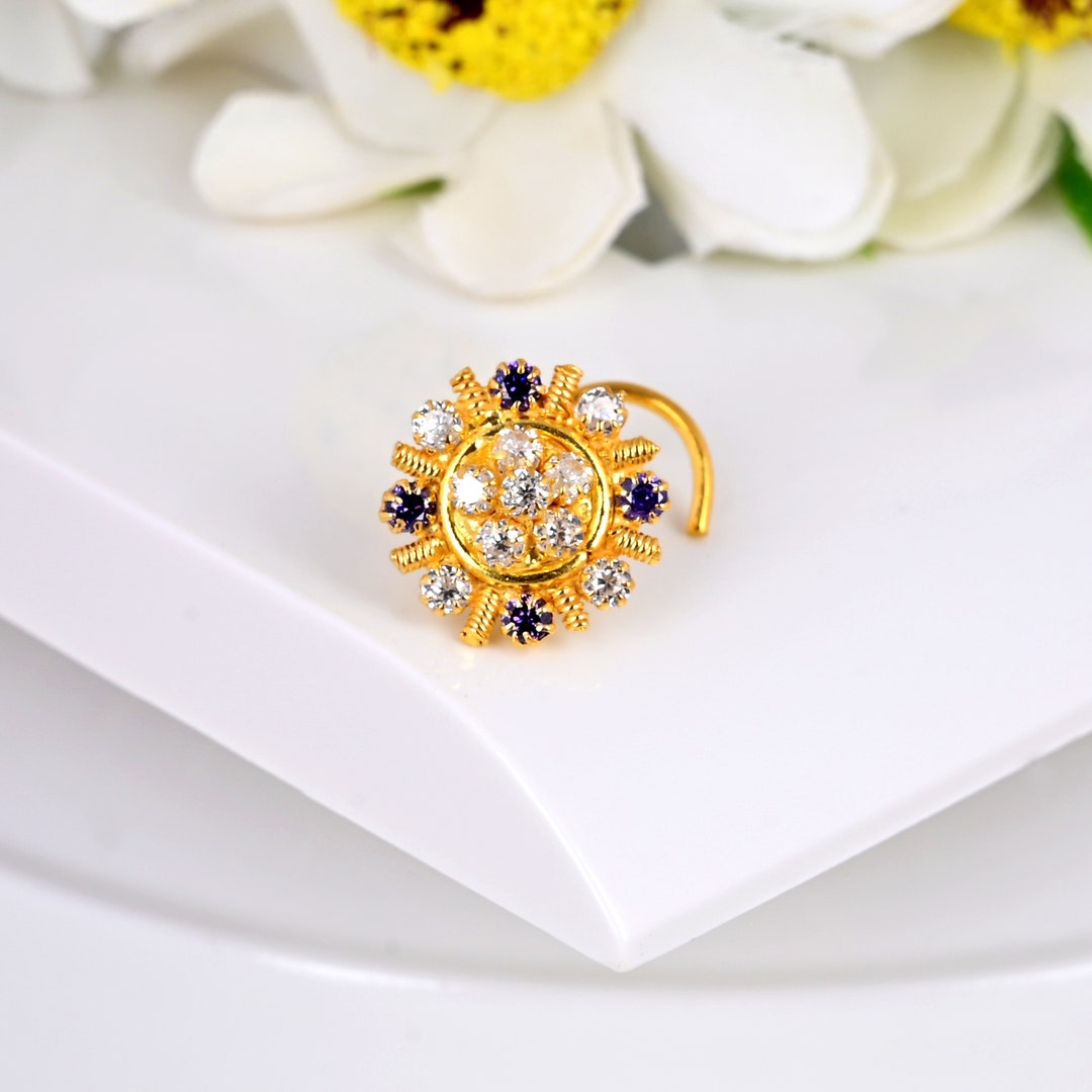 14K Solid Gold 20 Gauge L-shaped Genuine Diamond With CZ - Etsy