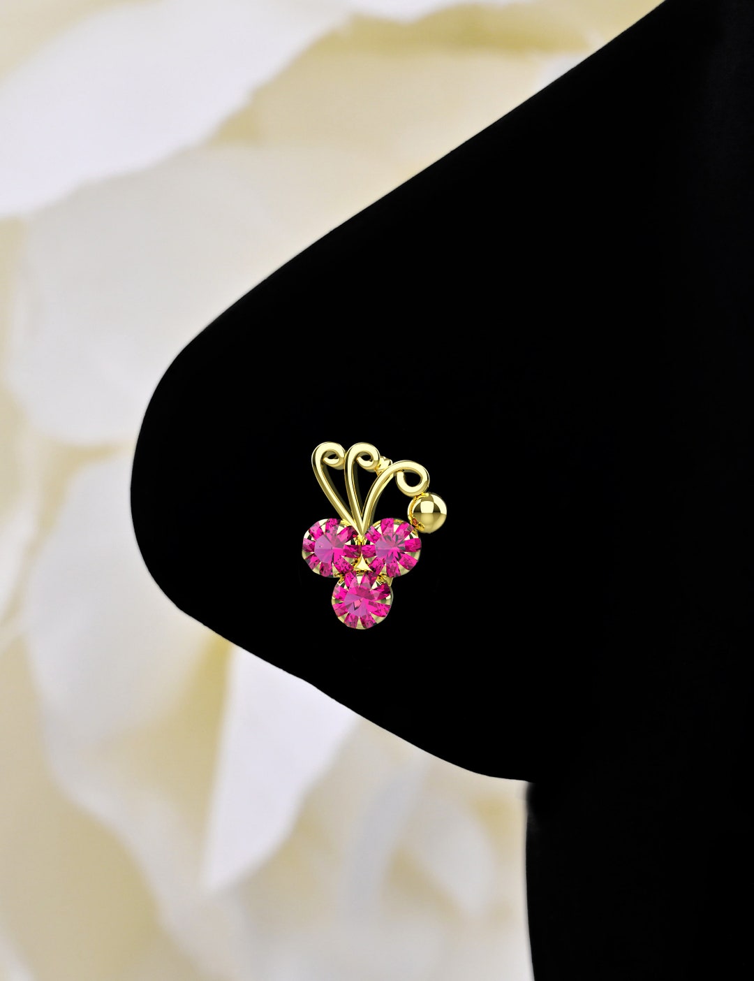 3 Stone CZ Ruby Gems Nose Ring 14k Gold Plated With 925 Sterling Silver ...